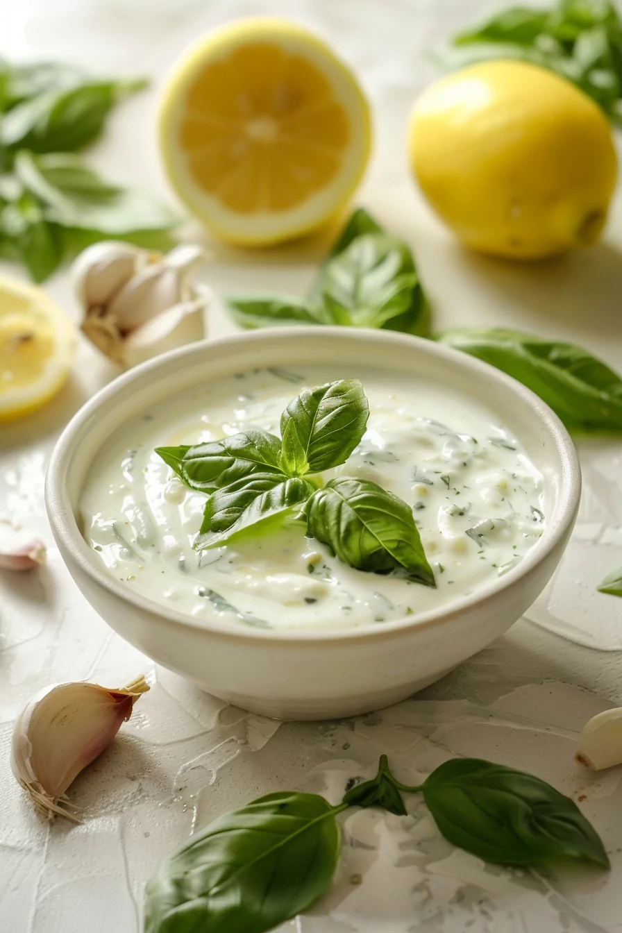 Recette Sauce au yaourt, ail et basilic (yaourt grec, basilic, citron, ail)