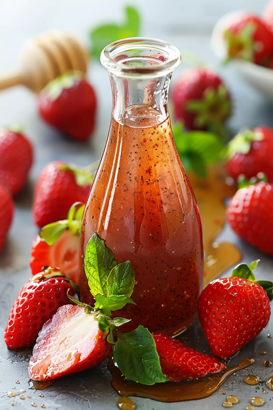 Recette Vinaigrette à la fraise (fraises mixées, vinaigre balsamique, miel)
